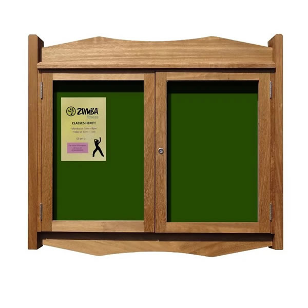 Wooden Exterior Noticeboard with Twin Locking Doors White Light Display